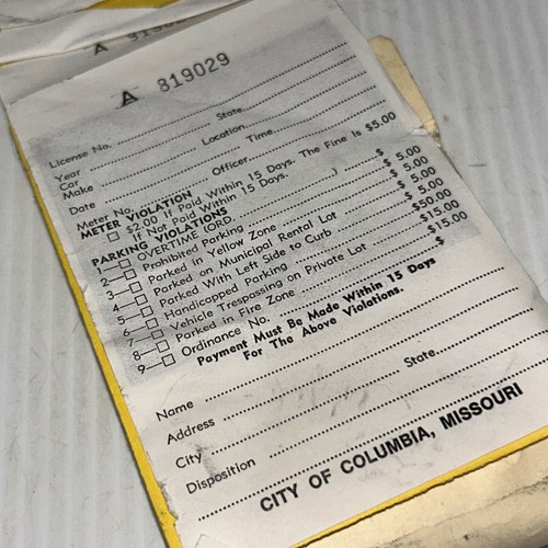 Vtg Columbia, MO Police Traffic Violation Ticket Book Form Envelopes ...