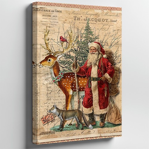 Nostalgic Christmas Scene Featuring A Jolly Figure In A Classic Red ...