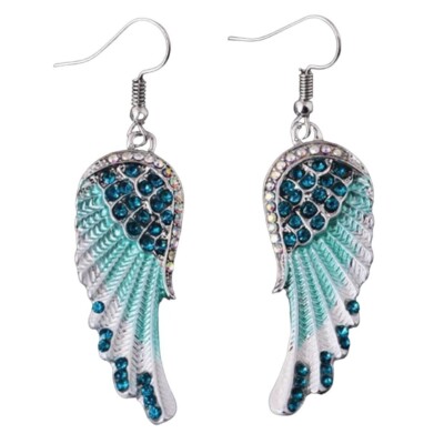 Turquoise Angel Wings Earrings with A/B Crystals Dangle Hook Silver ...