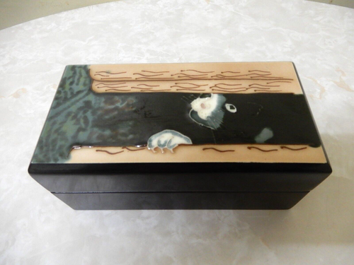 Benaya Art on Tile Hand Crafted Lacquer Box Peeping Black Cat 15-5 cm ...