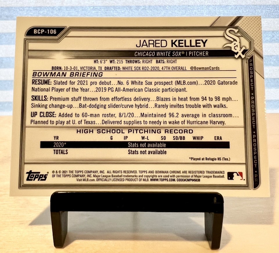 Jared Kelley 2021 Bowman Chrome Sapphire Card #BCP-106, 1st Bowman ...