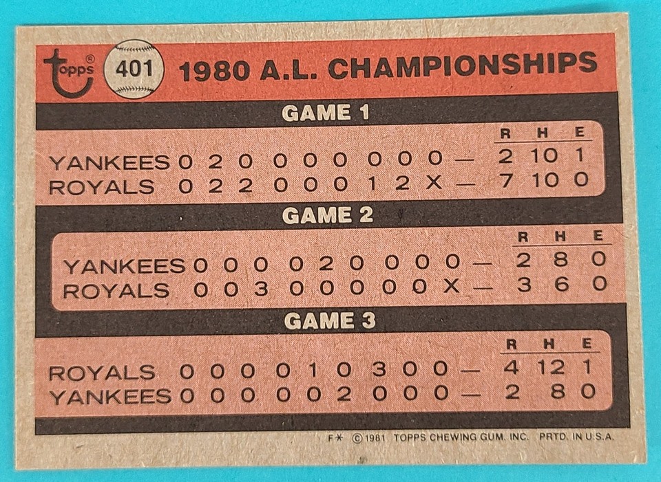 1981 Topps #401 '80 AL Championships LCS Kansas City Royals Baseball ...