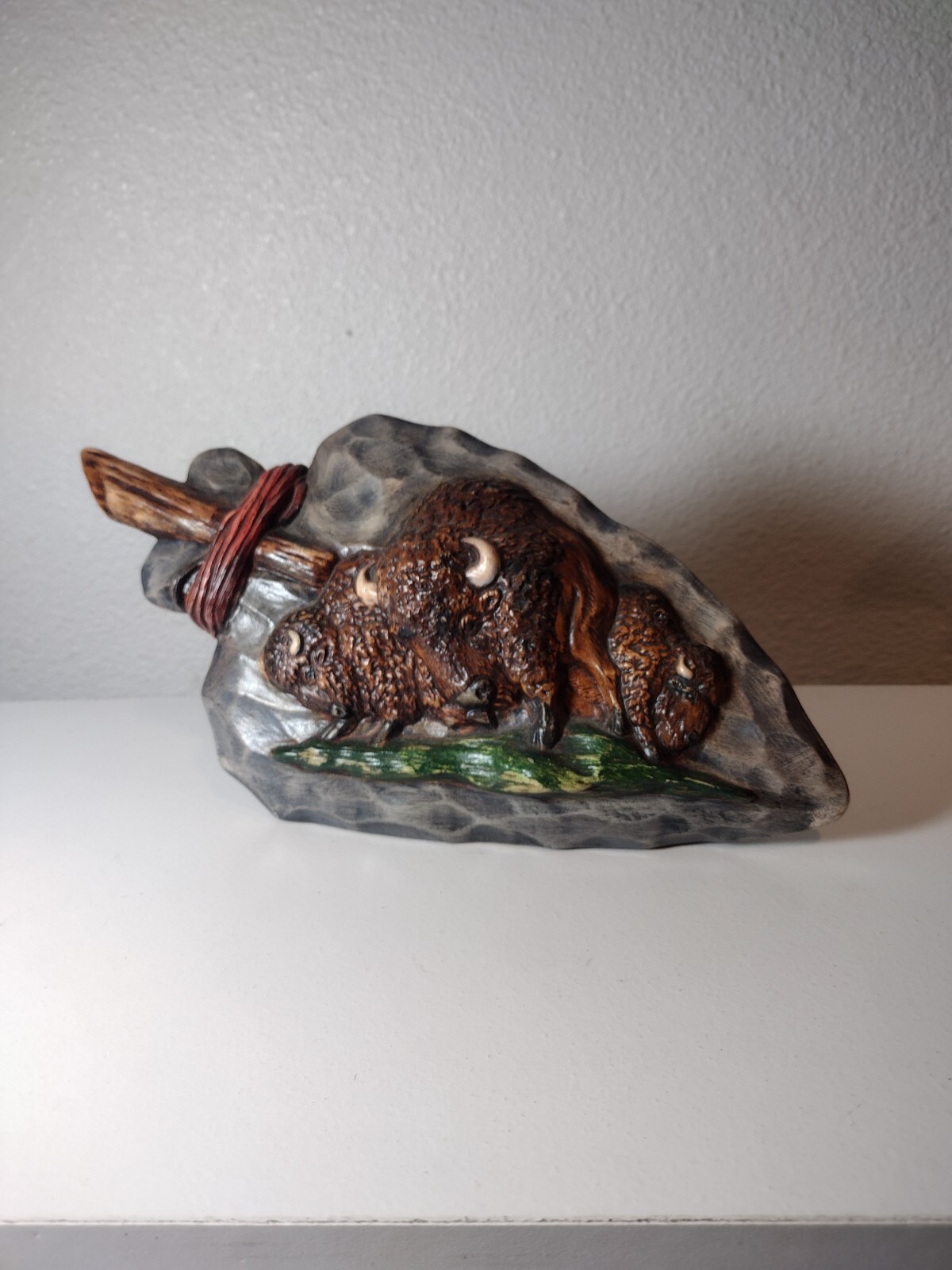 Handpainted Ceramic Native American FIGURINE OF Buffalo Family And ...