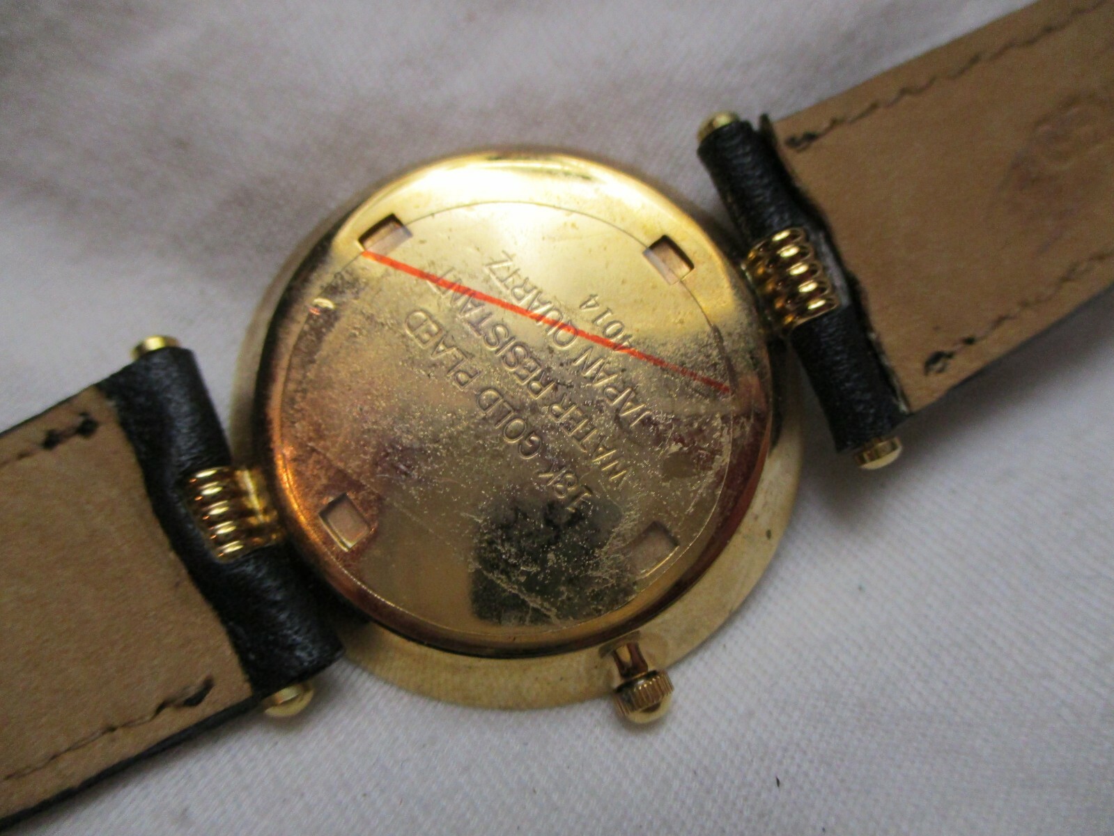 18K Gold Plated Pierre Rucci Watch Black Buckle Leather Band Water ...