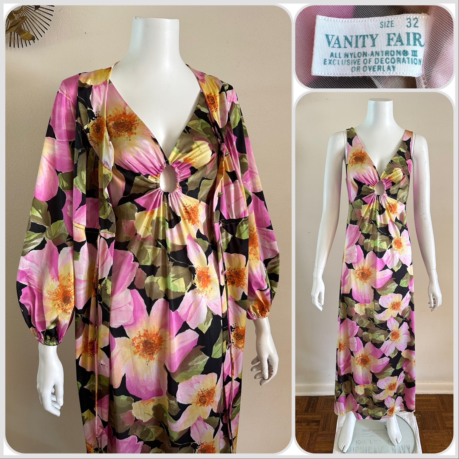 1970s Vanity Fair 2pc Nylon Hostess Set Hibiscus Flor… - Gem