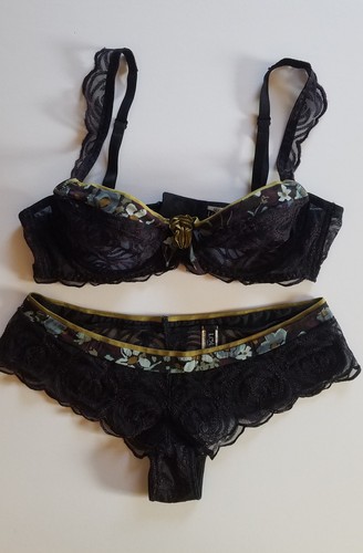 Lou Paris Bra and Pantie Set, deep purple soutache lace w crepe trim ...