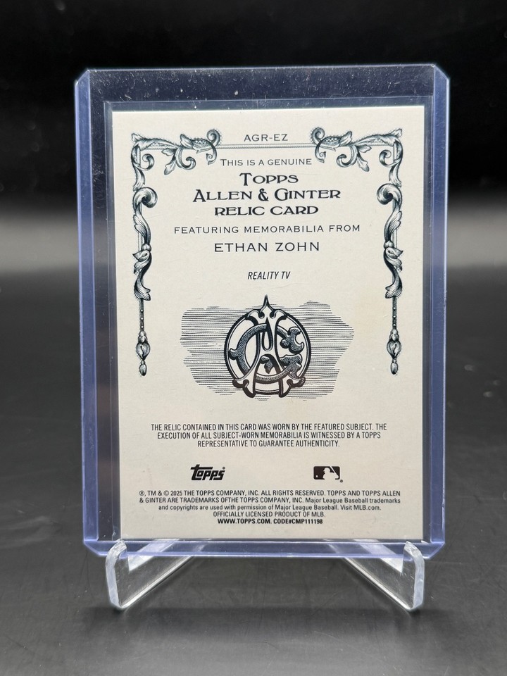 2025 Topps Allen & Ginter Ethan Zohn Relic Card #AGR-EZ WC | eBay