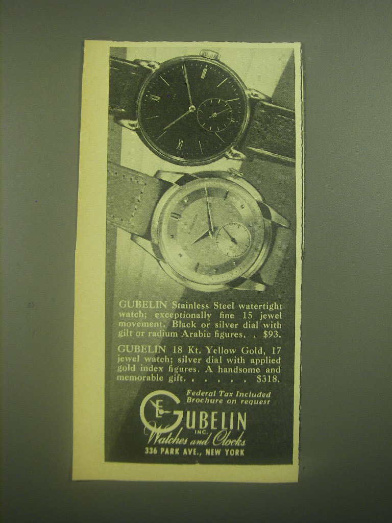 1945 Gubelin Watches Advertisement - Gubelin Stainless Steel Watertight ...