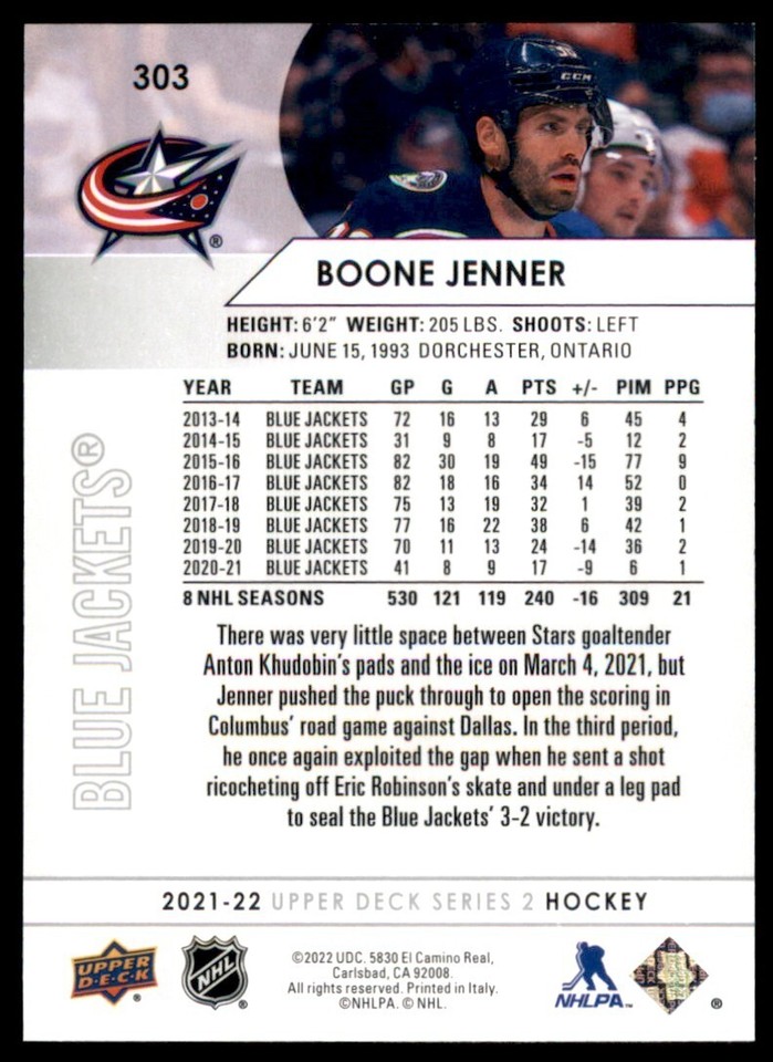 2021 Upper Deck Hockey Series 2 #303 Boone Jenner | eBay
