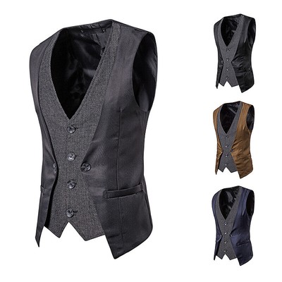 Men's Fashion Splicing Fake Two Vest Single Breasted Casual Waistcoat ...