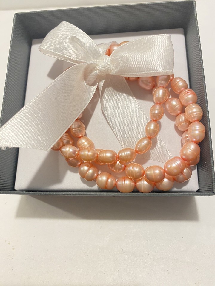 Honora Freshwater Pearl Lot of 3 Strand Barbie Pink Stretch Bracelets ...