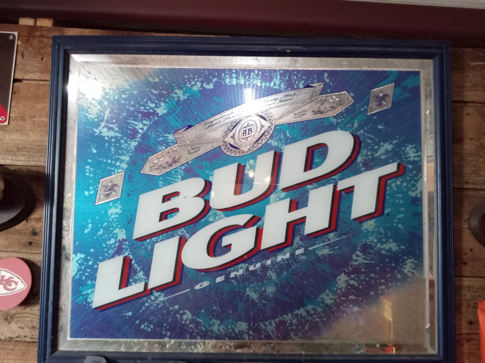 Anheuser Busch Genuine Bud Light Beer Large Mirror Framed 32.5