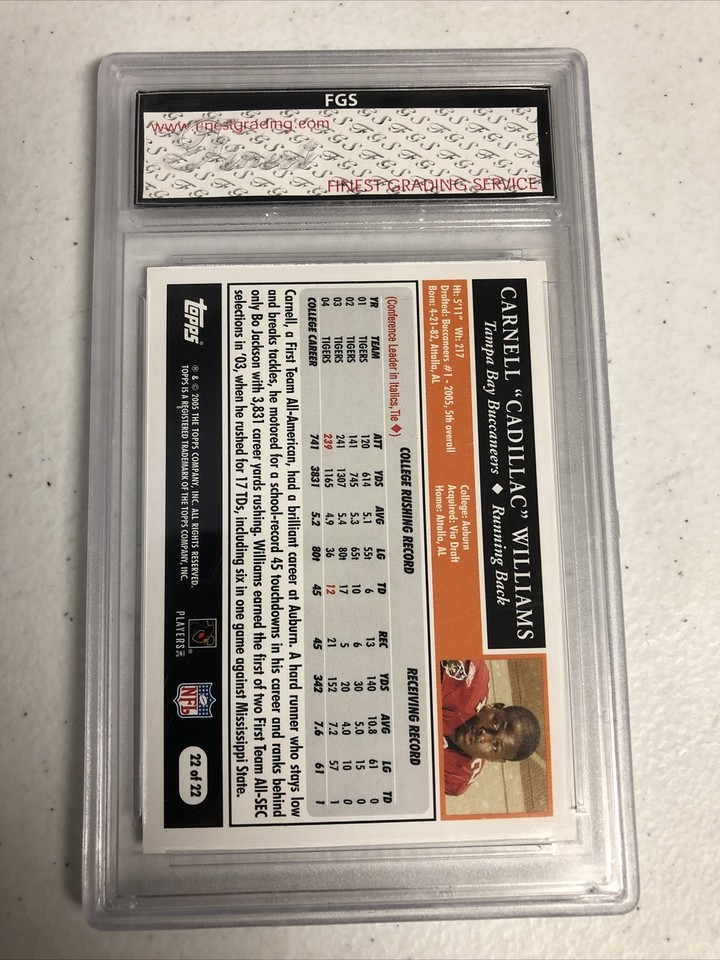 2005 Topps CARNELL CADILLAC WILLIAMS #22 Rookie Card RC GRADED FGA 10 ...