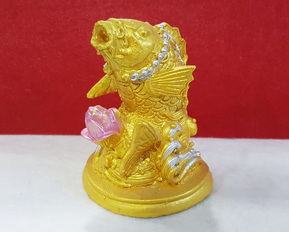 Gold Fish Carp Statue Feng Shui Wealth Rich Animal Decor Desk Shelf ...