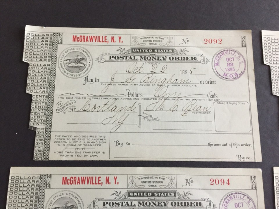 US STAMPS 1895 McGrawville, NY US Postal Money Order Lot of (4) USED | eBay