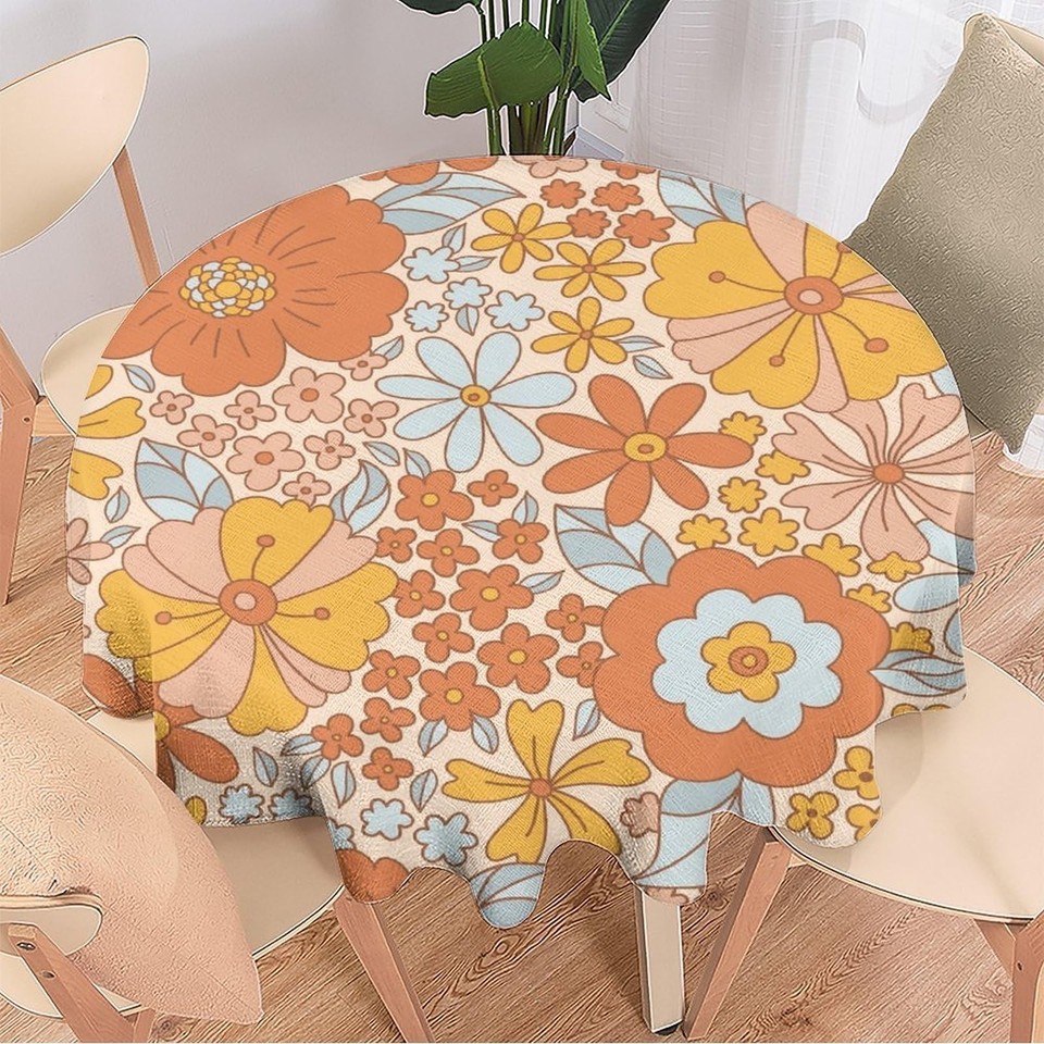 Retro 70s Floral Tablecloth, Hippie Summer Groovy Flower Print Table ...