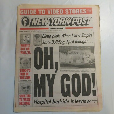 New York Post July 6 1993 Blimp Pilot Empire State Building Wall Street ...