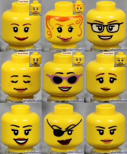 LEGO - 9x Female Heads Lot - Yellow Red Lips Smile Faces Sunglasses ...