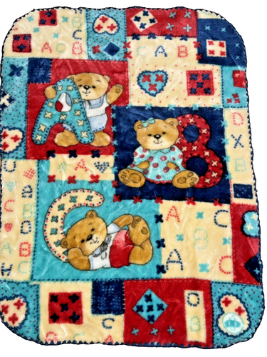 Materol ABC's Teddy Bear Patchwork Looking Minky Blanket 28x35 | eBay