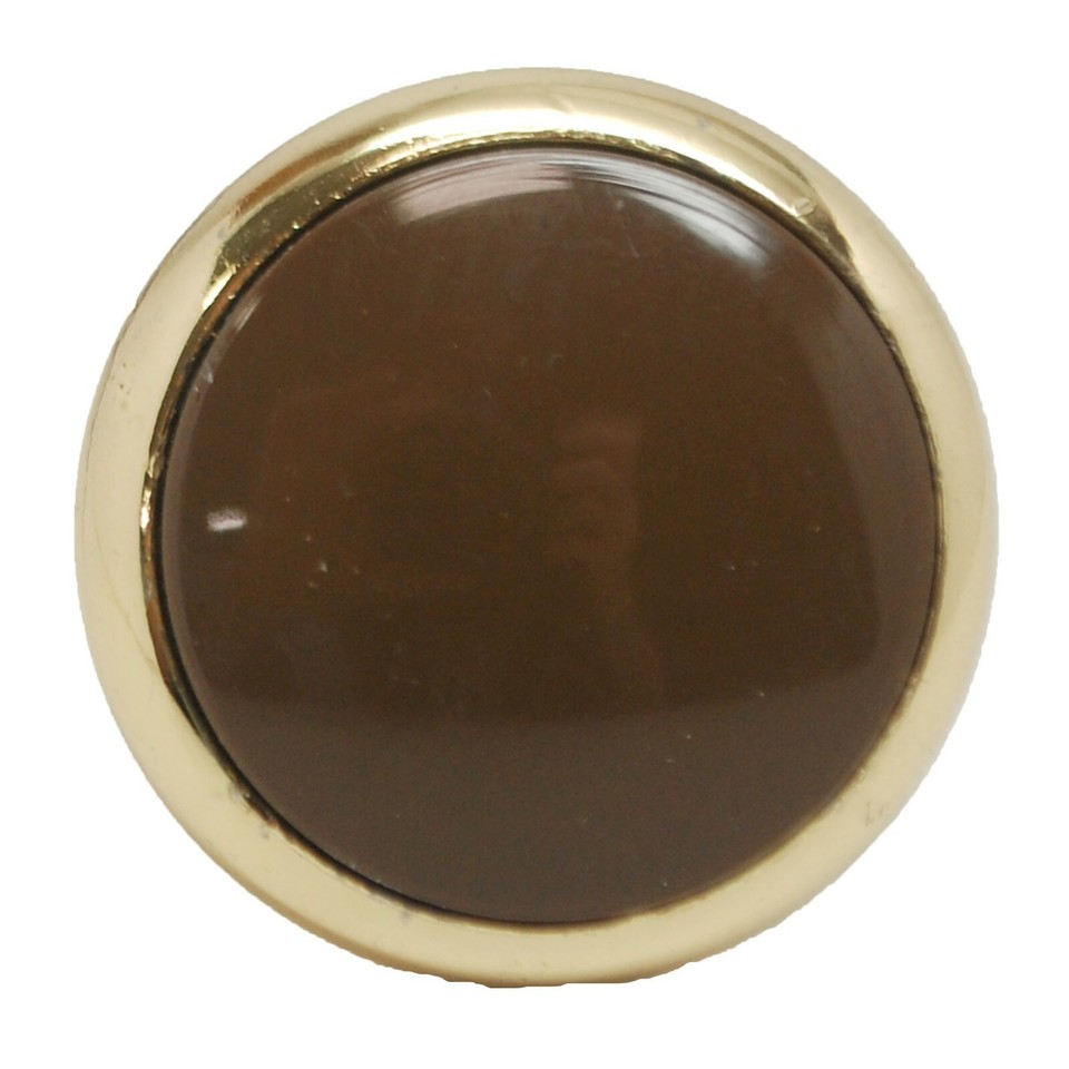 BELWITH Round Cabinet Knob Ceramic Insert 1-3/8" Polished Brass & Brown ...