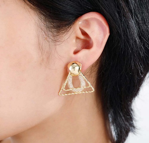 Clip on1 1/4" silver or gold layered triangle and mesh earrings | eBay