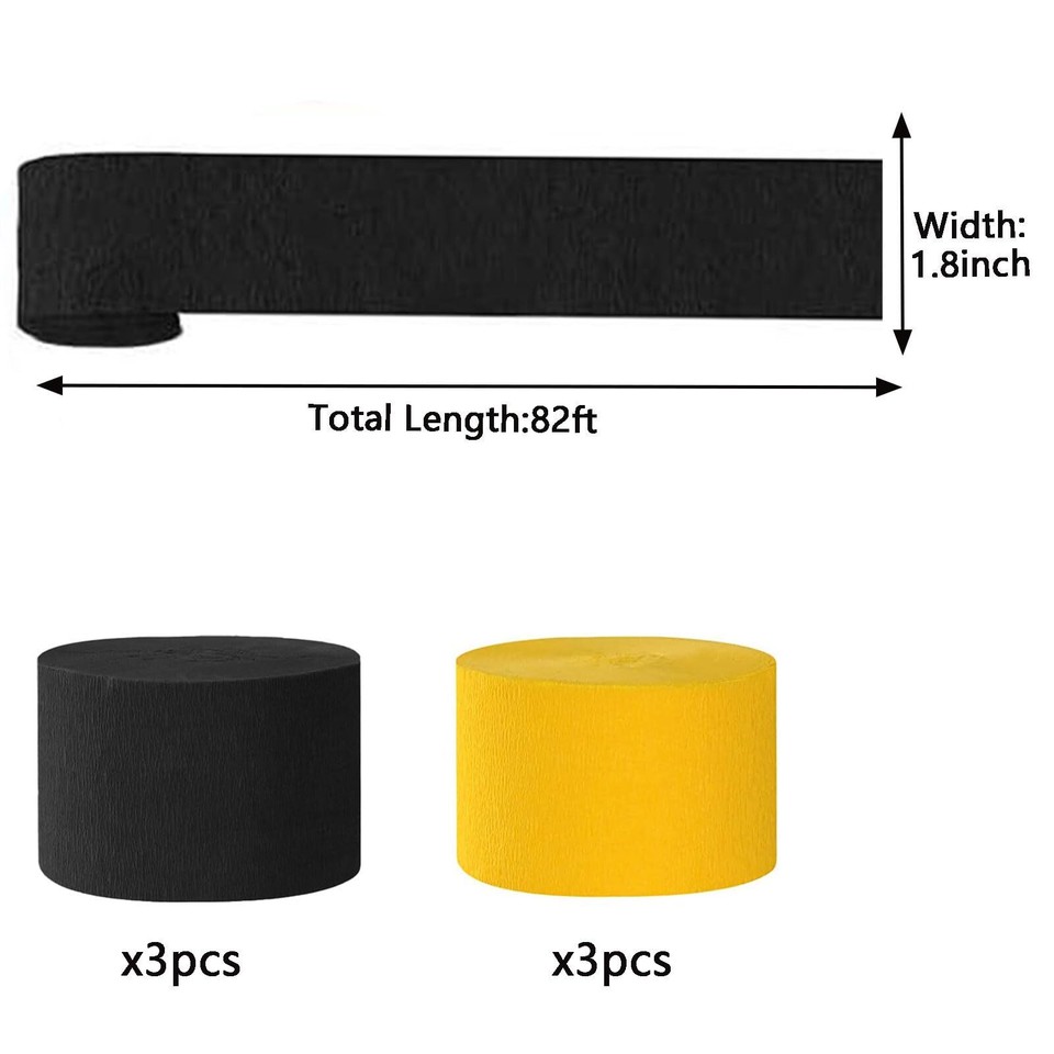 Black and Yellow Crepe Paper Streamers Party Streamer 1.8 Inch Widening ...