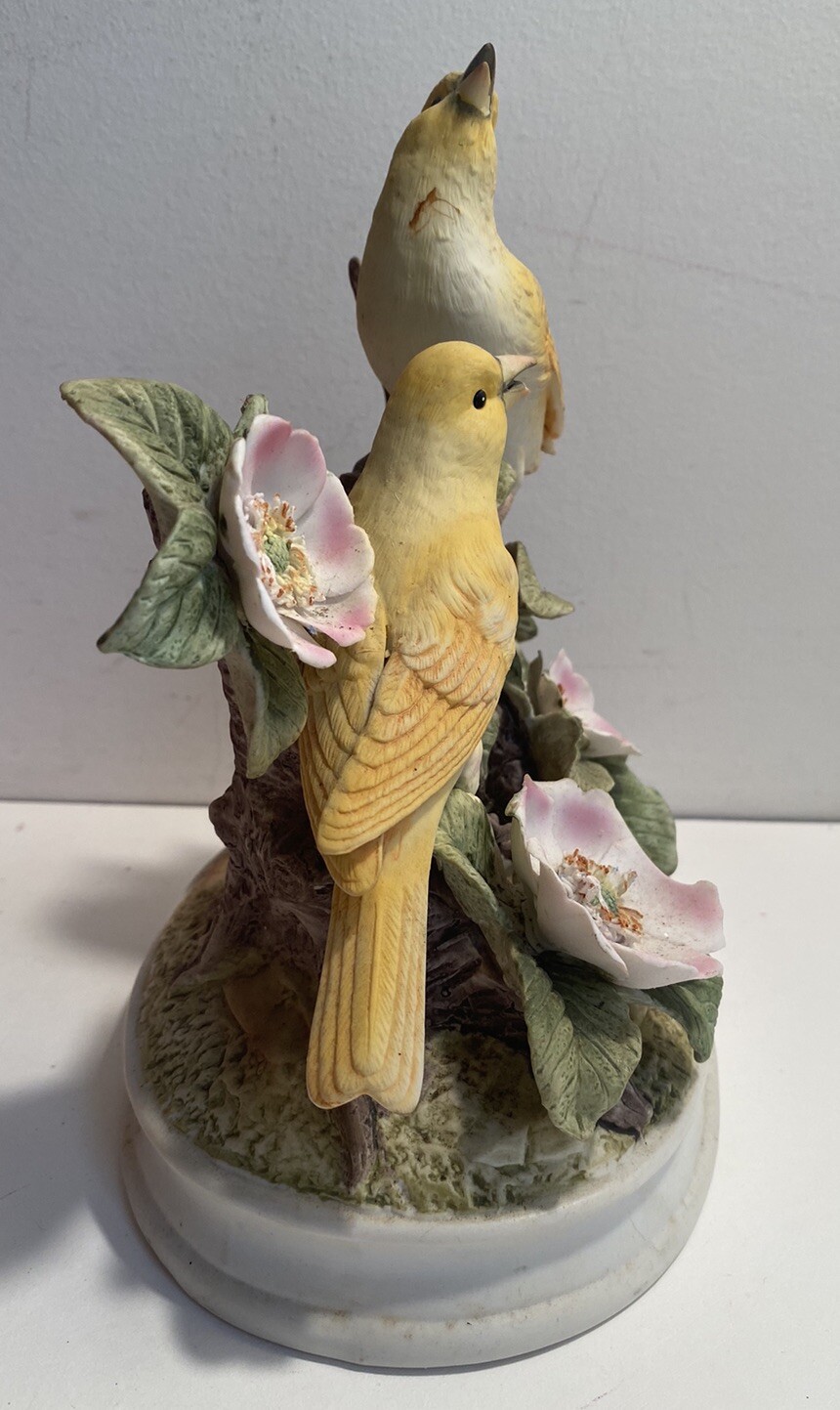 VINTAGE GROUP OF CANARIES BY ANDREA BIRD AND FLOWERS FIGURE 8.5” TALL ...
