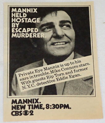 1972 small CBS tv ad ~ MANNIX Held Hostage By Escaped Murderer | eBay