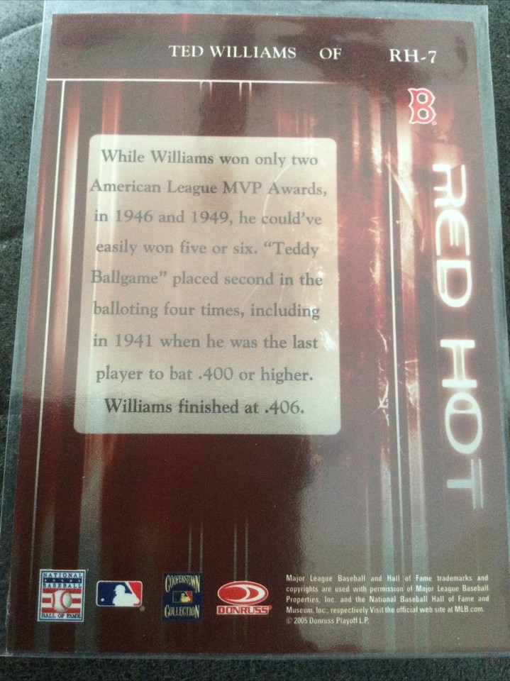2005 Zenith RED HOT Card # RH-7 TED WILLIAMS BOSTON RED SOX HOF Great NM+ | eBay