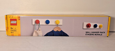 NEW! LEGO DECOR WALL HANGER RACK 3 KNOBS RED BLUE YELLOW 13" HANG ...