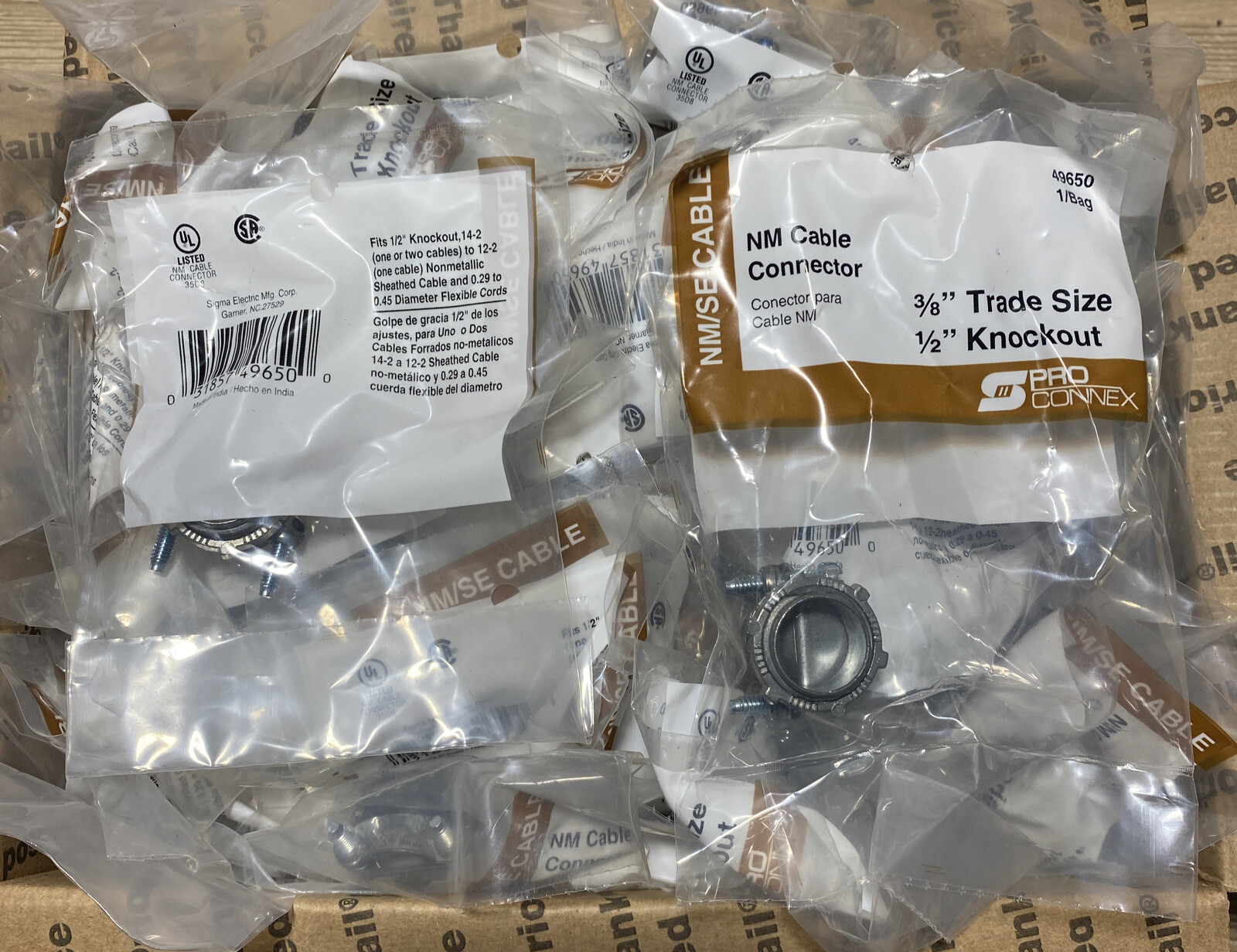 Lot 98 - PRO CONNEX NM Cable Connector 3/8" Trade Size 1/2" Knockout ...