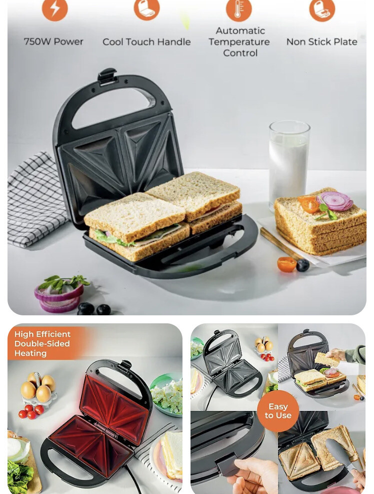 Toastie Maker 2 Slice Sandwich Toaster Machine Non-Stick Easy Clean ...