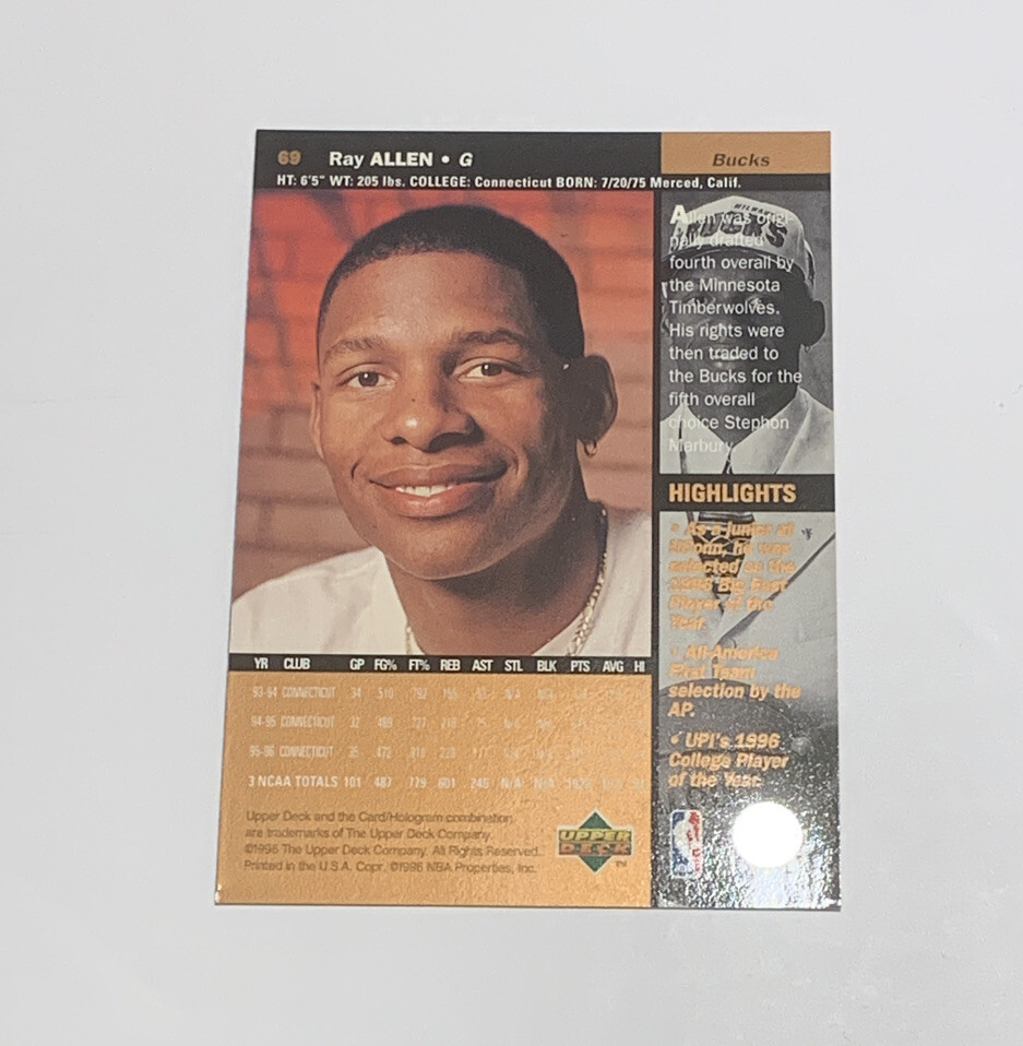 1996-97 RAY ALLEN Upper Deck #69 ROOKIE CARD RC Bucks | eBay