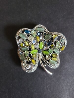 Signed Monet Gold Tone Shamrock Clover Brooch Pin Green Irish Pride ...