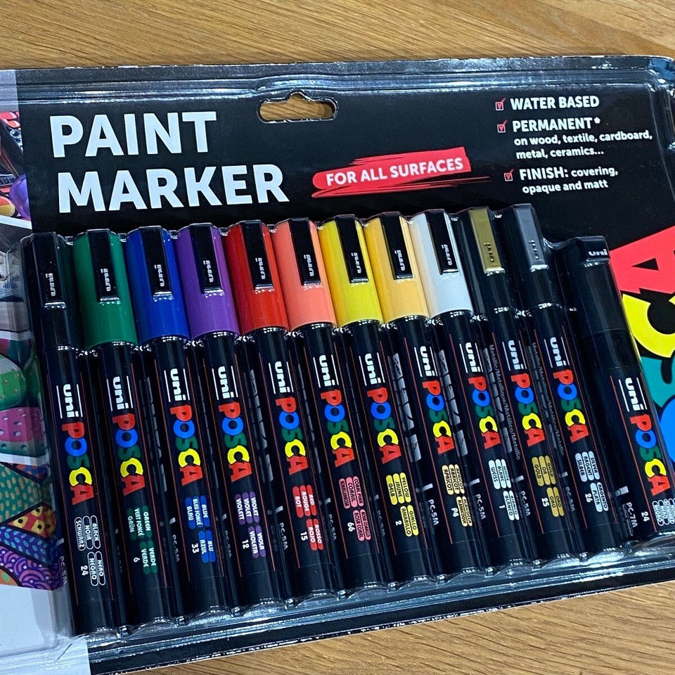 12 x Posca Paint Markers Pens Blendable Assorted Water-Based Pigment ...