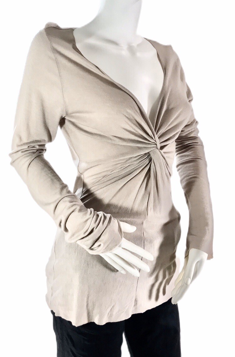 Velvet Beige Long Sleeve Twist Front Wool Blend Tissue Tee Shirt Top ...