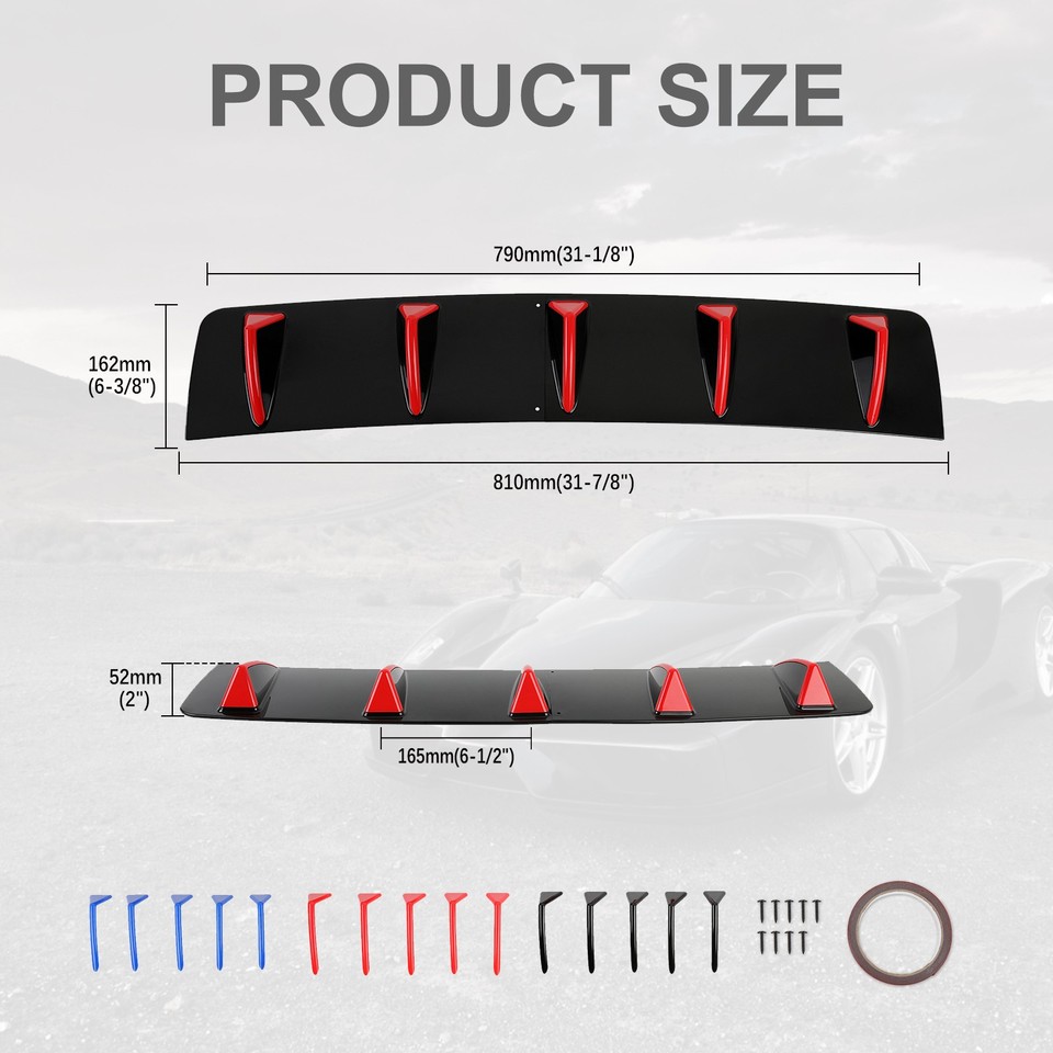 For Scion xA xB 2004-2015 Rear Bumper Diffuser Lip 5 Red Fins Spoiler ...