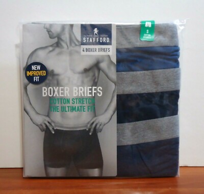 Stafford 4-Pack Men's Cotton Stretch Boxer Briefs Assorted Blues Size S ...
