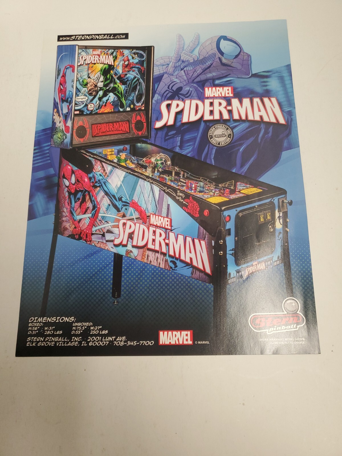 Marvel Spider-Man Vault Edition Flyer/Brochure Ad Stern Pinball Machine ...