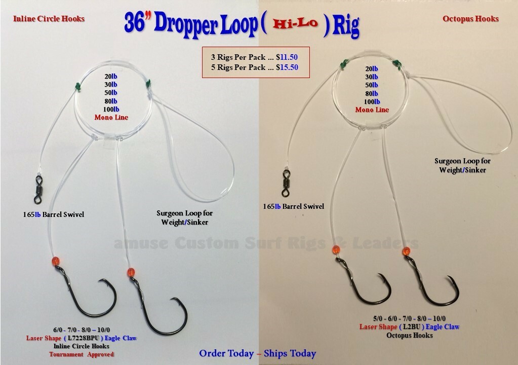36" Deep Drop ( Hi-Lo ) Bottom Fishing Rig Leaders Striper Sea Bass ...