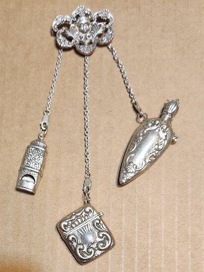 Vintage Victorian Repousse Sterling Silver .925 Chatelaine Brooch Pin ...