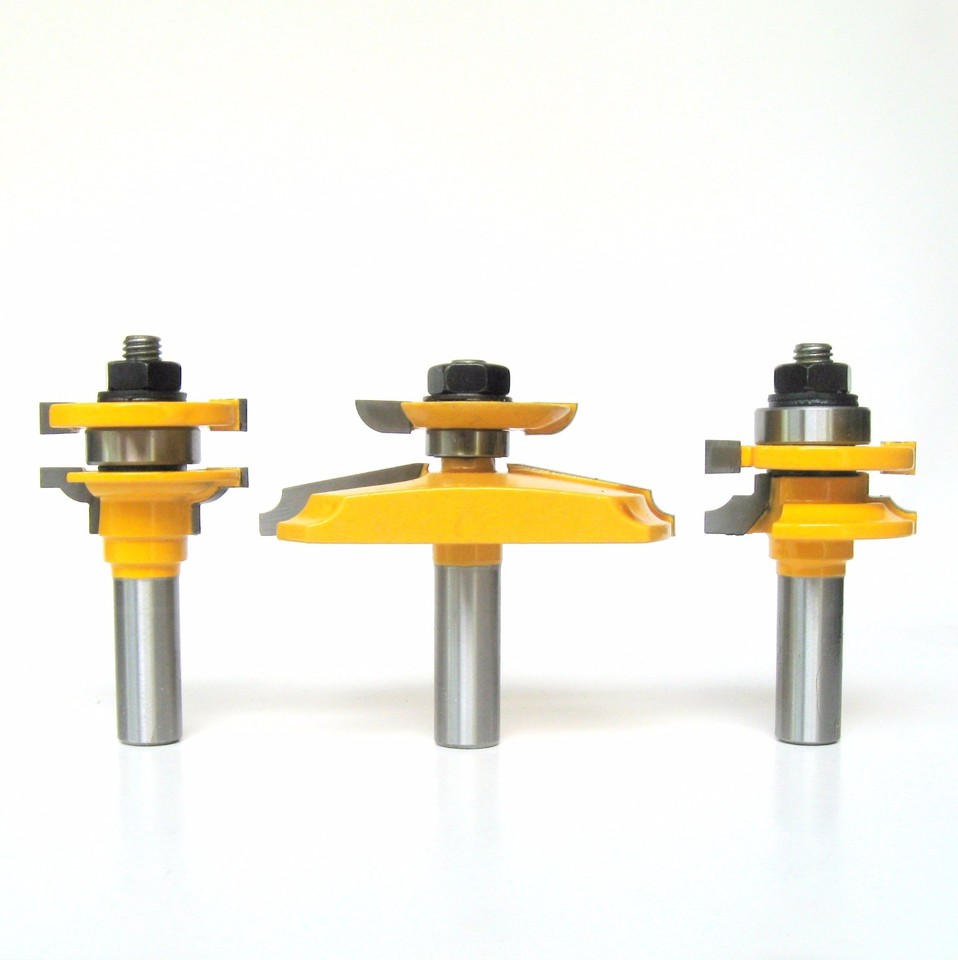 3pc 12° w/ Back Cutter Raised Panel & Bead Rail & Stile Router Bit Set ...