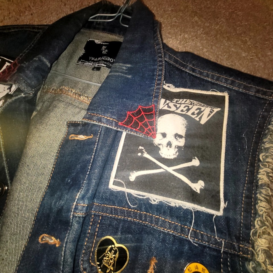 Vintage Punk Rock Jean Battle Jacket Rockabilly.....One Of A Kind....1 ...