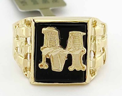 GENUINE BLACK ONYX INITIAL M RING 10K YELLOW GOLD - New With Tag | eBay