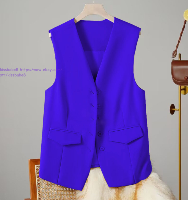 New Womens Blazer Vests Button Casual Suit Jacket V-neck Waistcoat ...