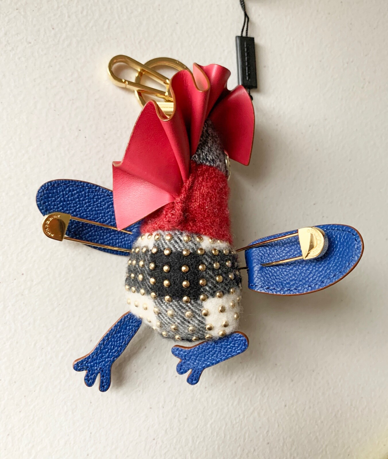 $395 Burberry Bill The Chicken Leather Studded Bag Charm Stuffed Animal ...