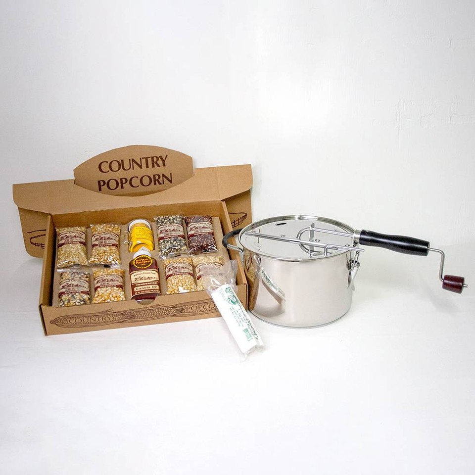 Amish Country Popcorn Complete Gift Set Popper 8 Popcorn Varieties Salt ...