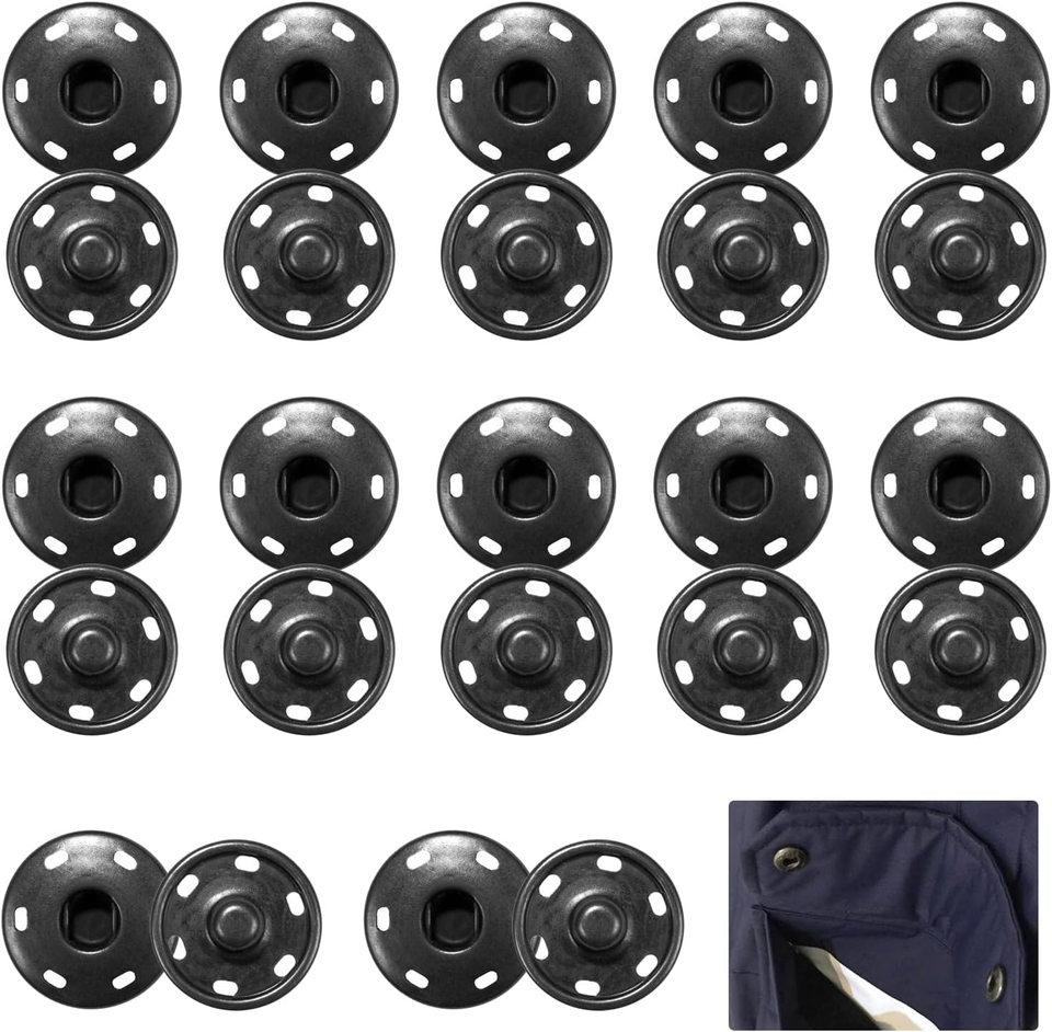12 Pcs Large Press Studs,Press Studs Snap Fasteners,Press Studs,Black ...