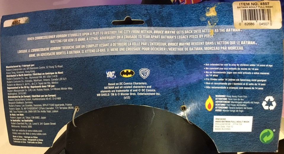 BATMAN MASK Cowl Adult Mens Full Overhead Dark Knight Rises Costume ...