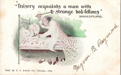 Postcard Humorous Bed Bugs Man Killing Bugs Strange Bedfellows 1905 *1 ...
